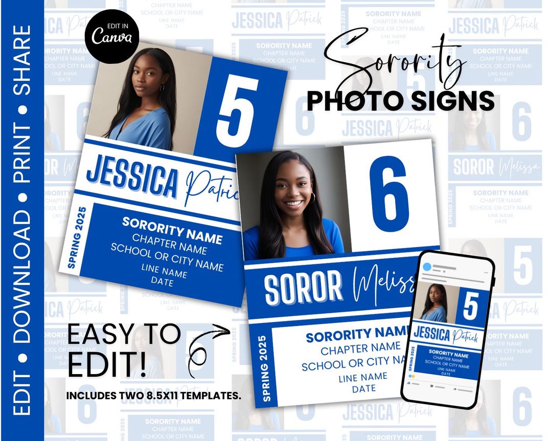 Sorority Sign, Canva Digital Download, 8.5x11, Editable Print, New ...