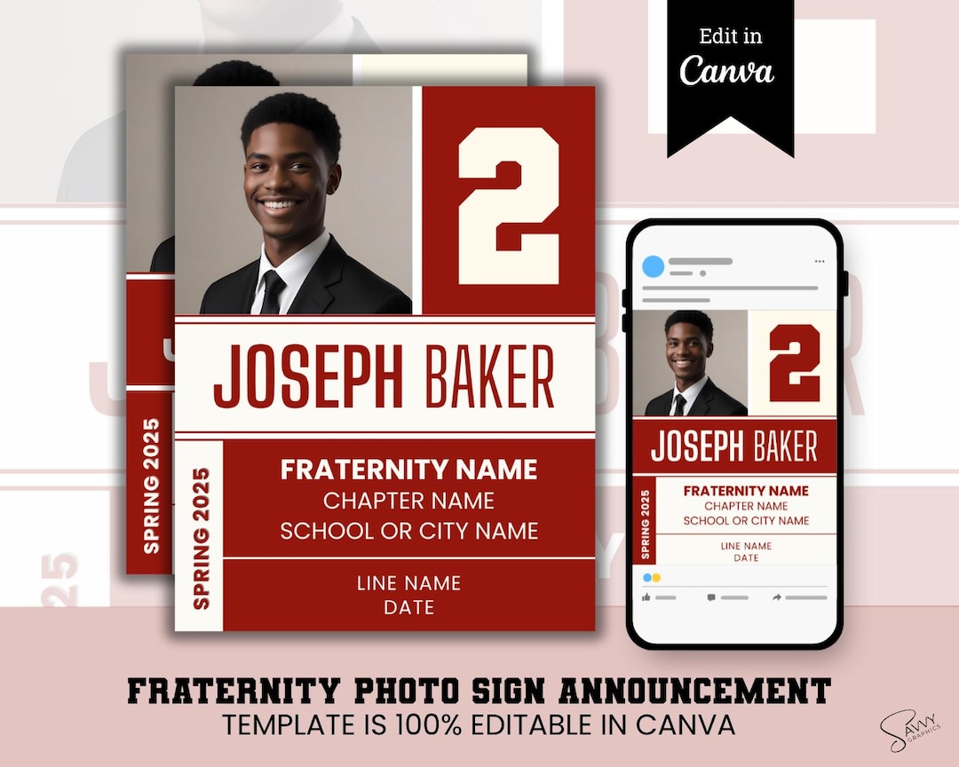 Fraternity Photo Sign, Canva Digital Download, 8.5x11, Editable Print ...