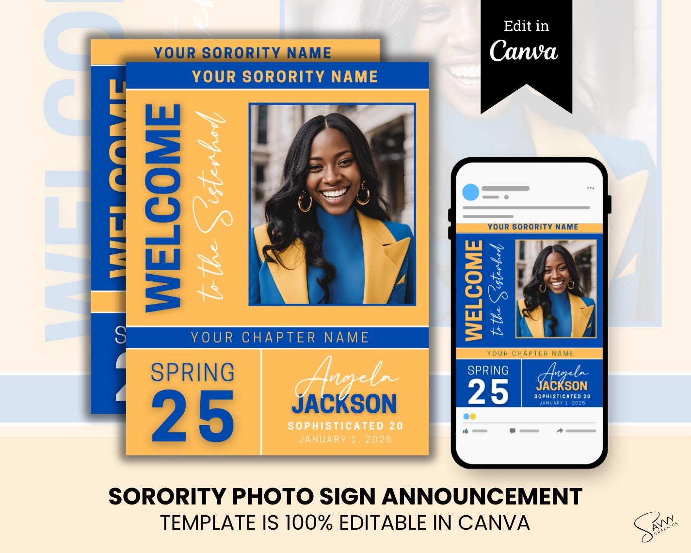 Sorority Sign, Canva Digital Download, 8.5x11, Editable Print, New ...