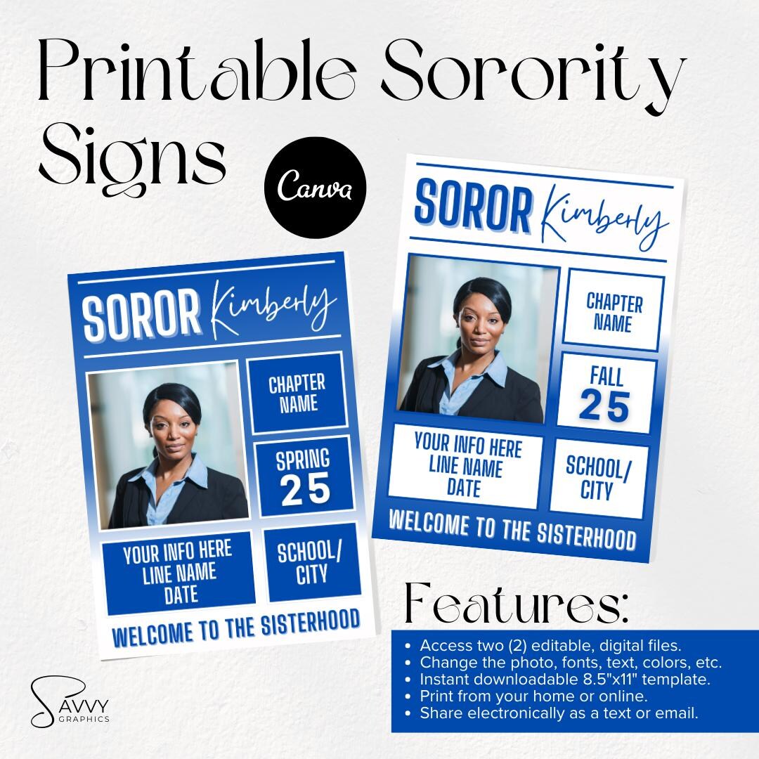 Customizable Sorority Sign, Canva Digital Download, 8.5x11 Editable ...
