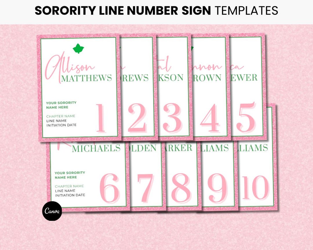 Sorority Line Number Sign Templates, Digital Download, Canva DIY ...