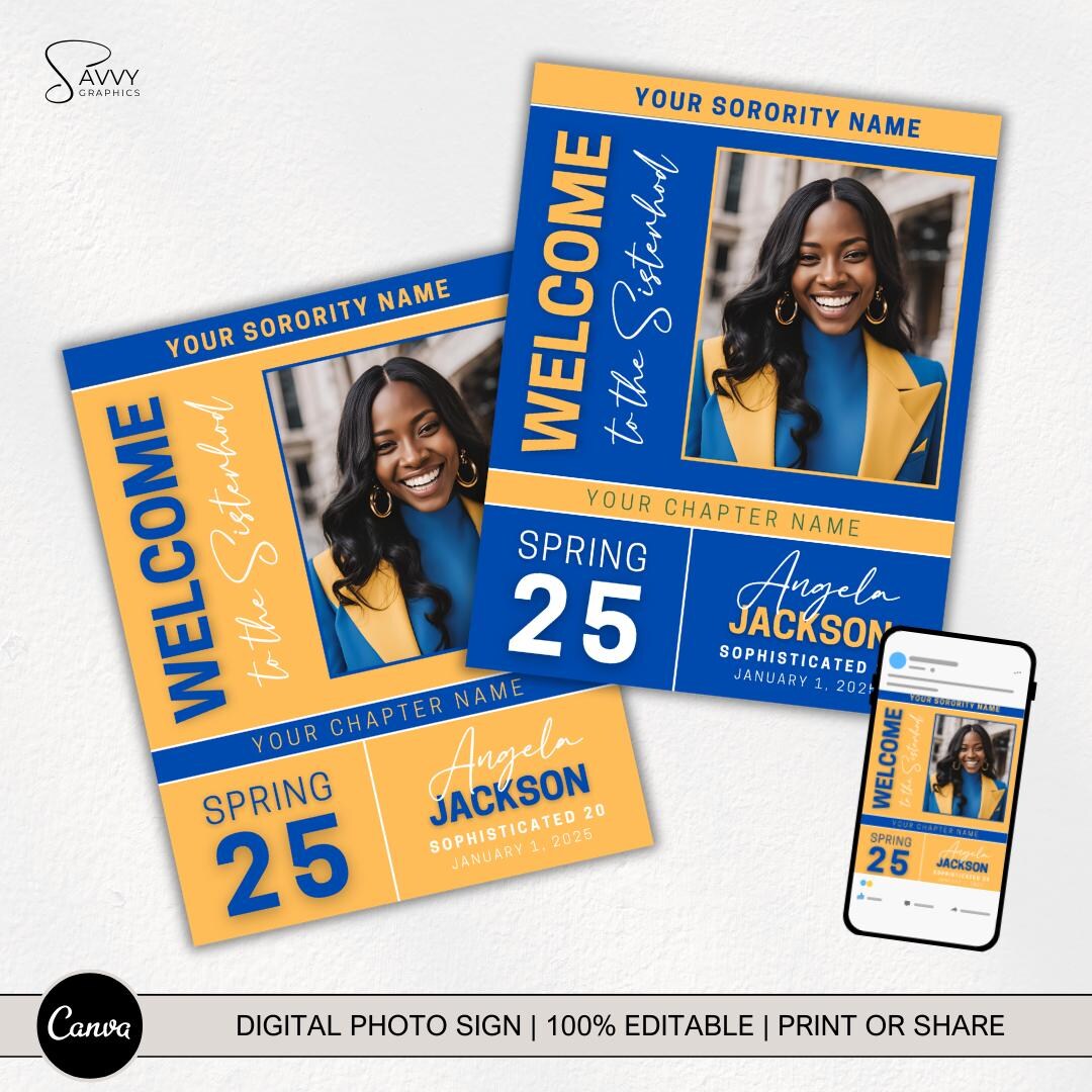 Sorority Sign, Canva Digital Download, 8.5x11, Editable Print, New ...