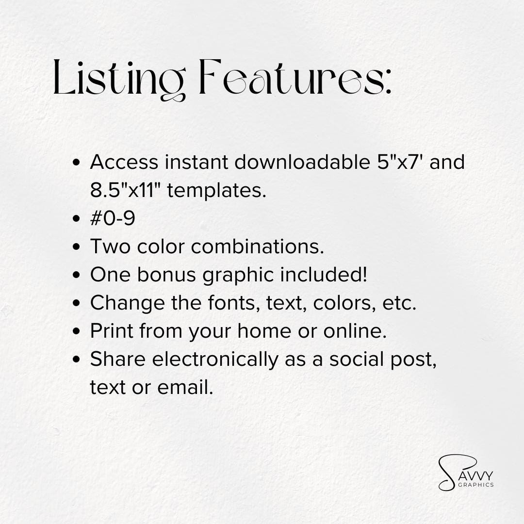 Sorority Numbers Digital Download, 5x7, 8.5x11, Canva Editable Print ...