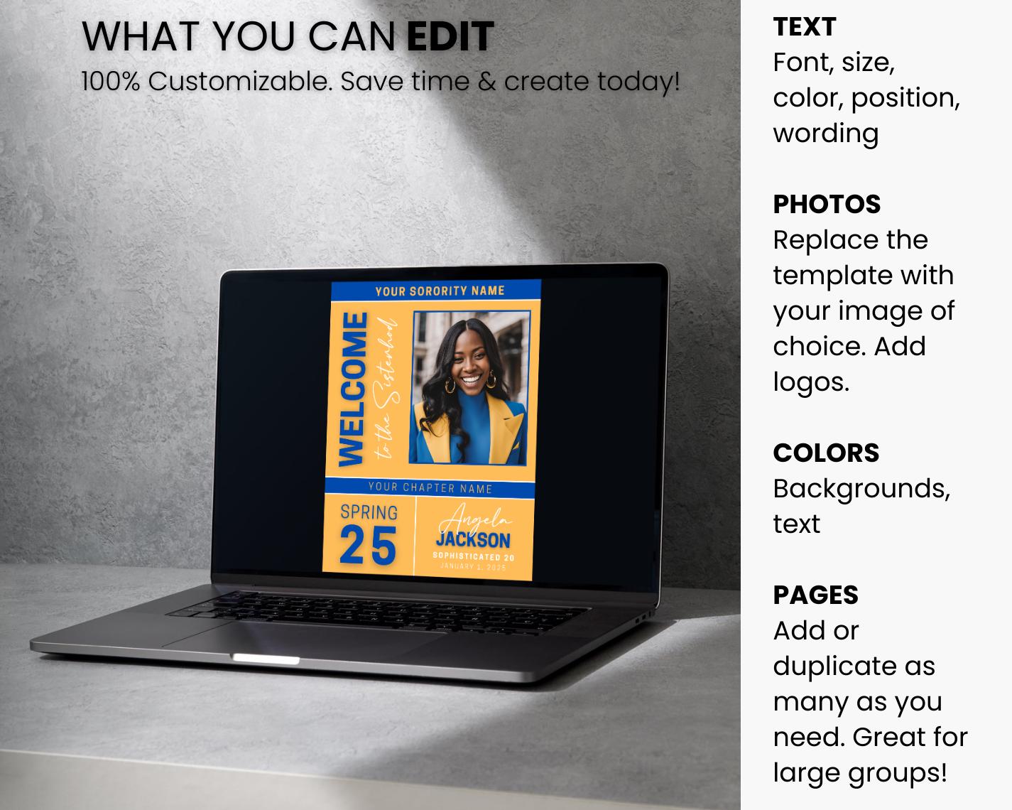 Sorority Sign, Canva Digital Download, 8.5x11, Editable Print, New ...