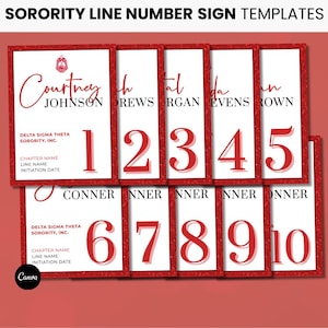 Sorority Line Number Sign Template: DIY Editable New Member Gift DST ...