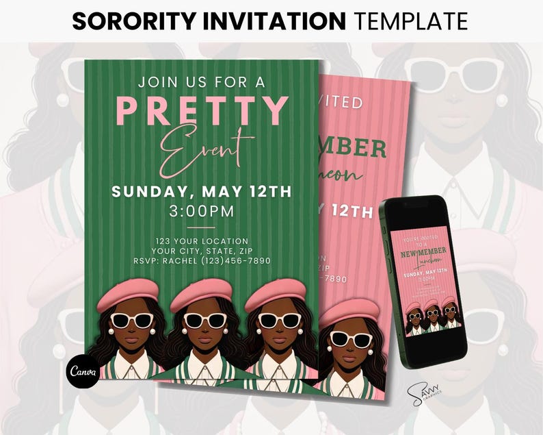 Editable Sorority Invitation Template, Canva Event Flyer, Digital ...