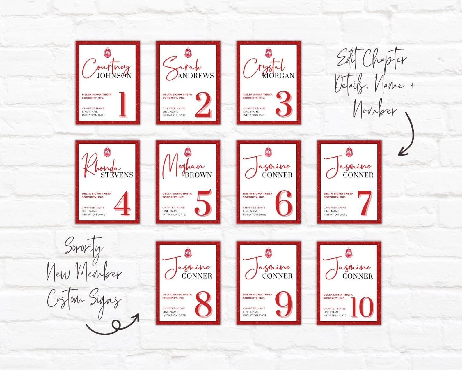 Sorority Line Number Sign Template: DIY Editable New Member Gift DST ...