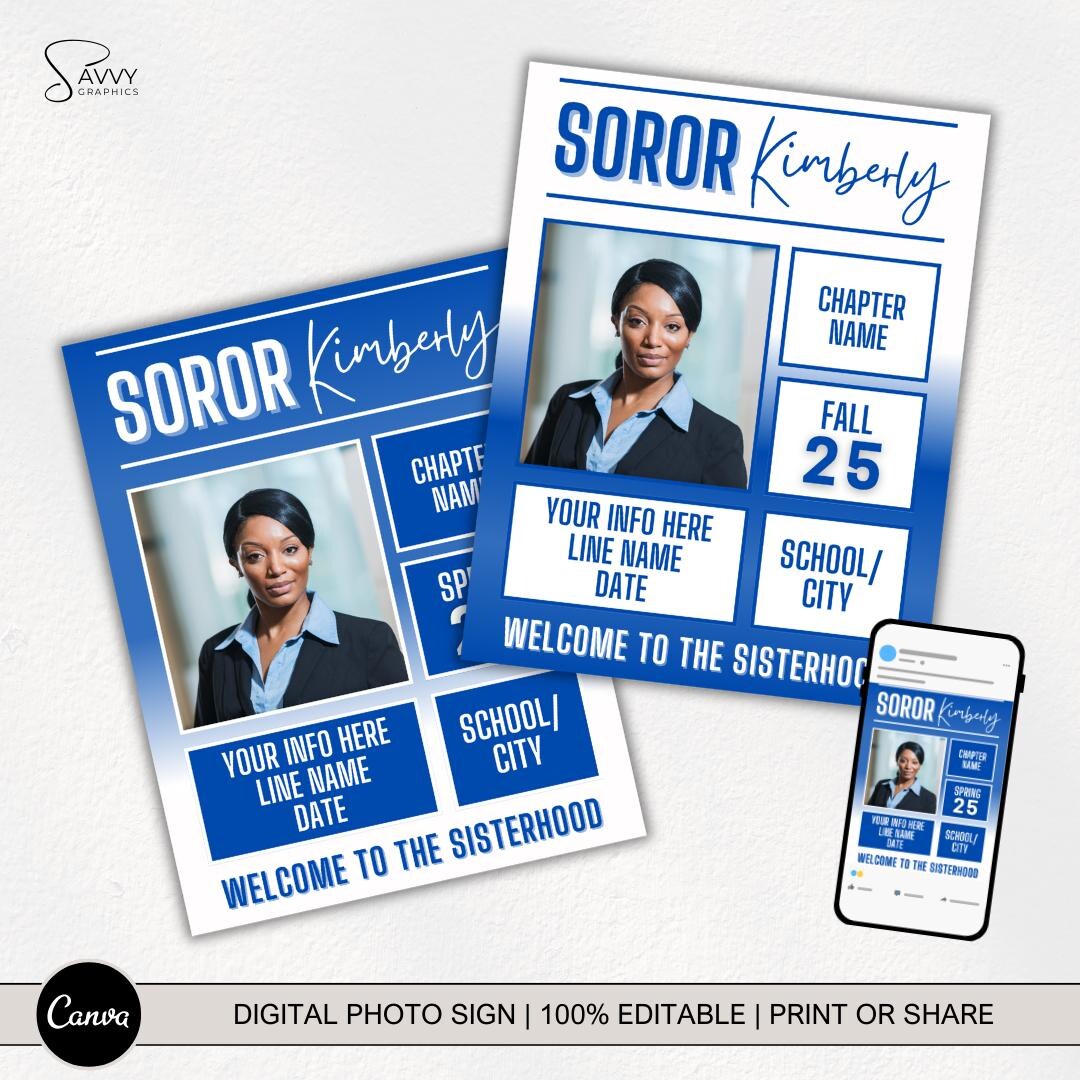 Sorority Sign, Canva Digital Download, 8.5x11, Editable Print, New ...