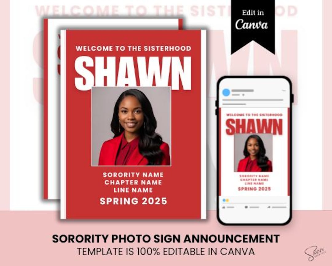 Sorority Photo Sign Template Canva, DIY, Digital Download, Editable ...