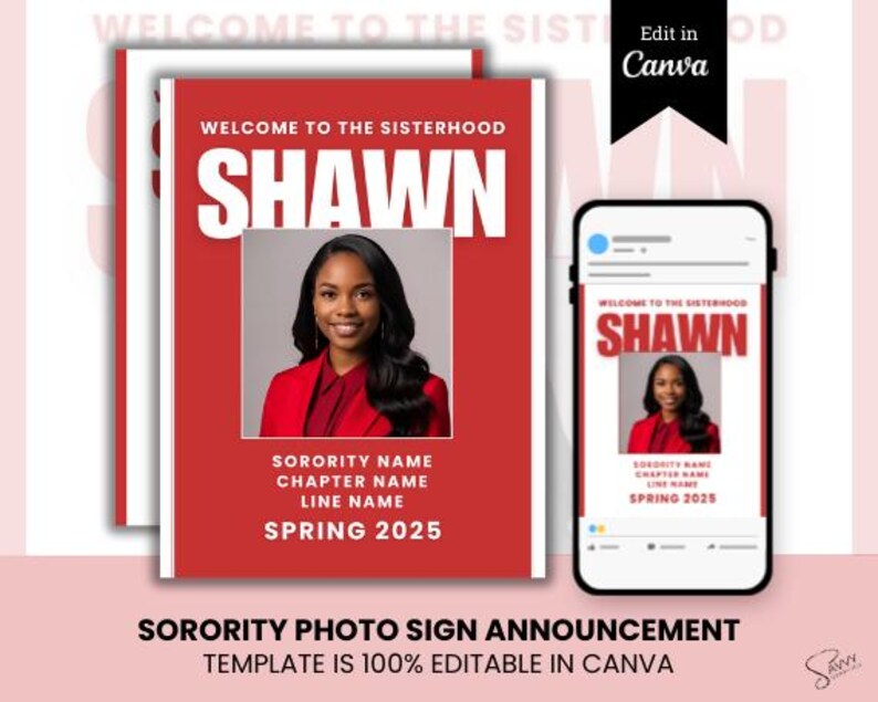 Sorority Photo Sign Template Canva, DIY, Digital Download, Editable ...