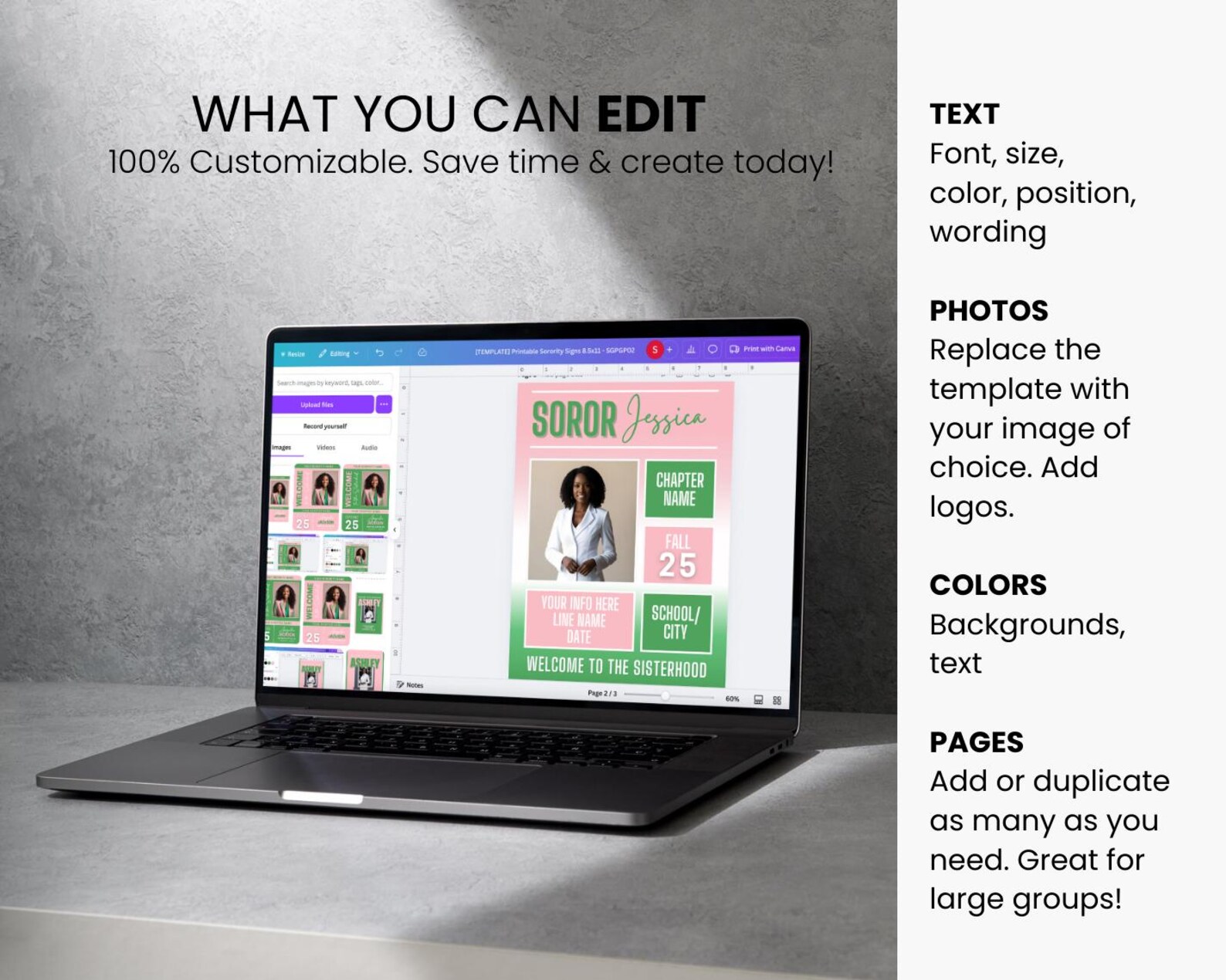 Sorority Photo Sign, Canva Digital Download, 8.5x11, Editable Print ...