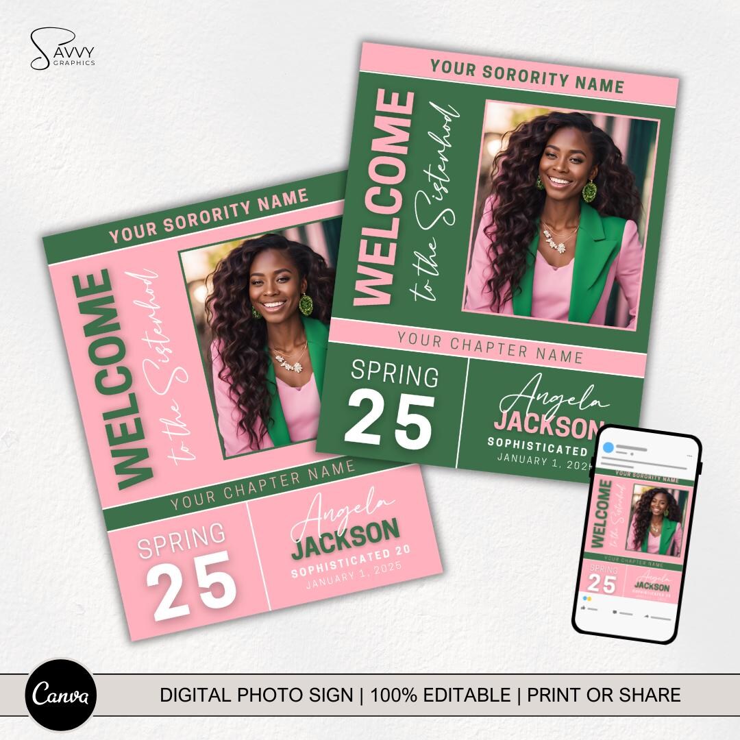 Sorority Sign, Canva Digital Download, 8.5x11, Editable Print, New ...