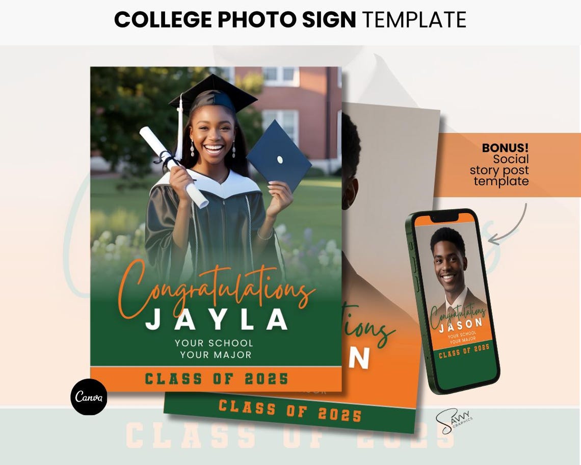 Editable Graduation Photo Sign, Canva Digital Download, 8.5x11 Template ...