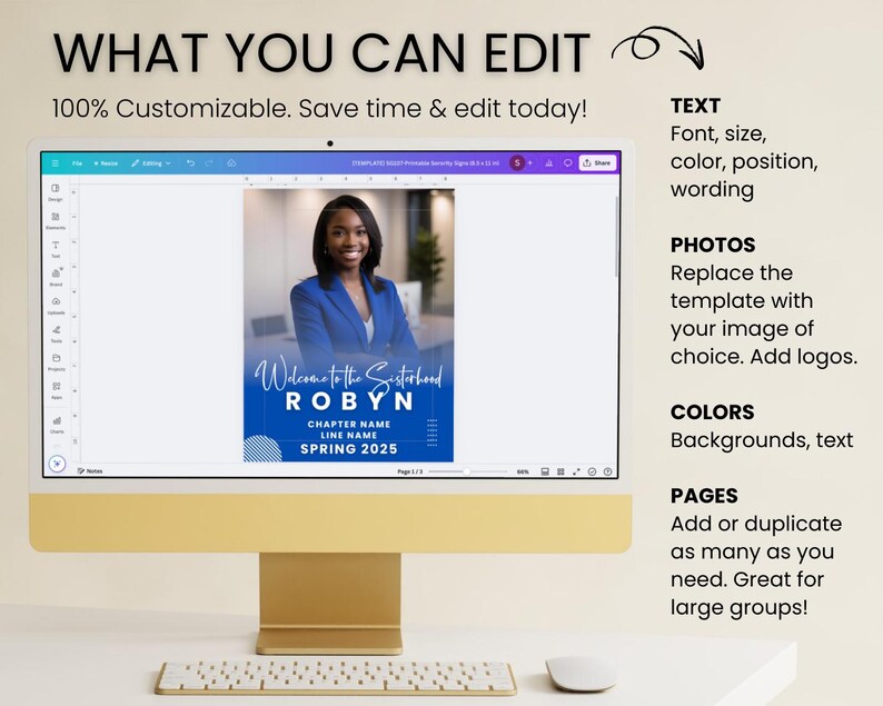 Sorority Sign, Canva Digital Download, 8.5x11, Editable Print, New ...
