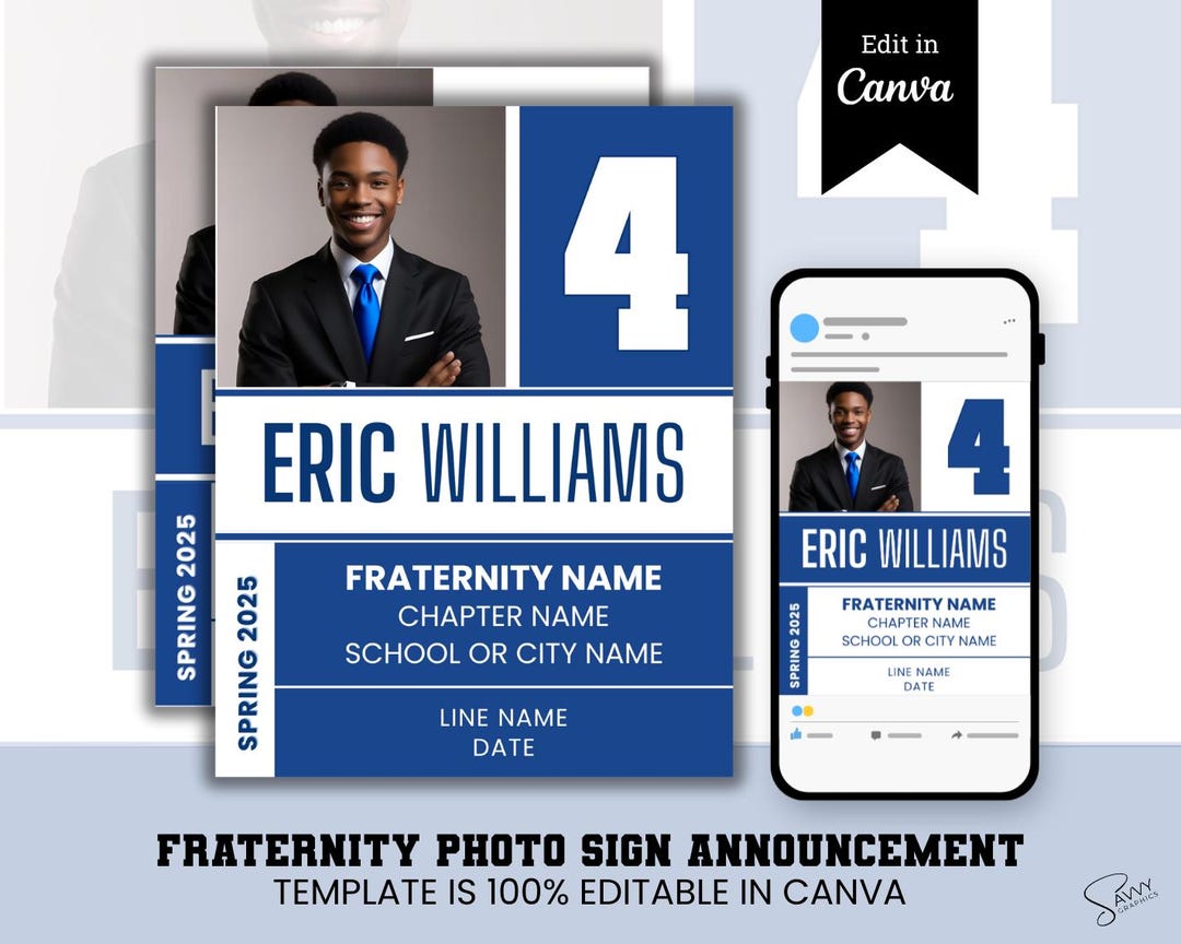Fraternity Photo Sign, Canva Digital Download, 8.5x11 Editable Print ...
