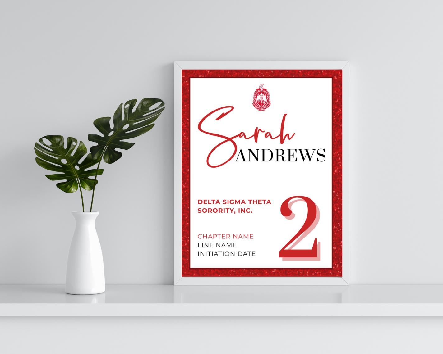 Sorority Line Number Sign Template: DIY Editable New Member Gift DST ...