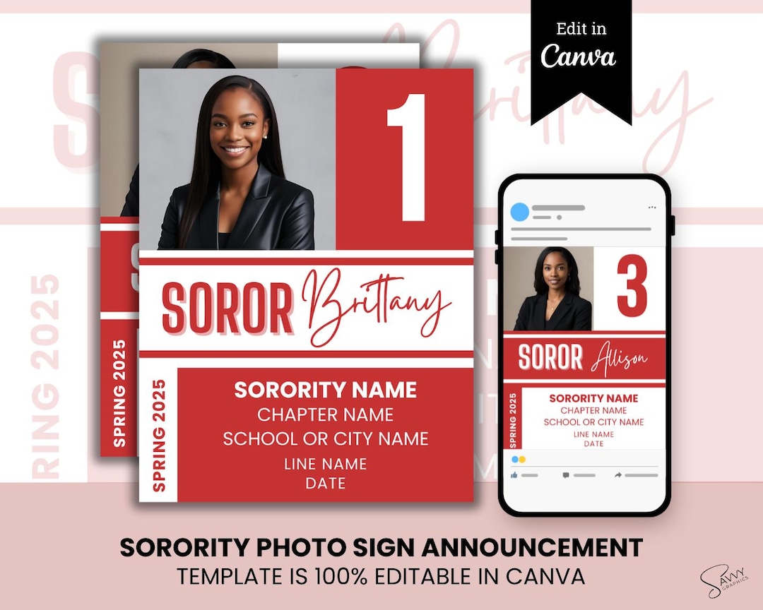 Sorority Photo Sign Template Canva, DIY, Digital Download, Editable ...