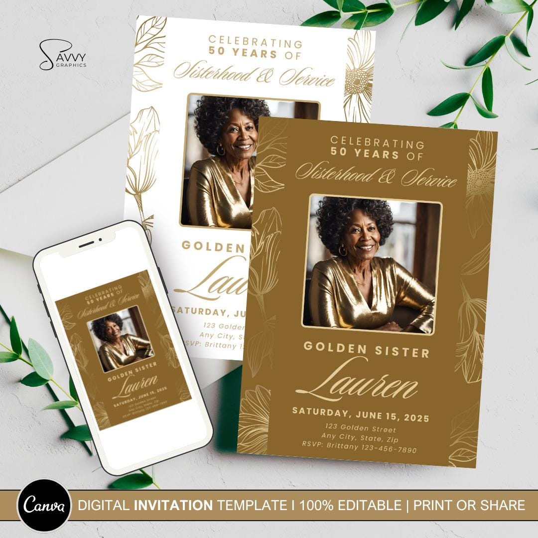 Sorority Photo Invitation Digital Download, Editable Canva Template ...