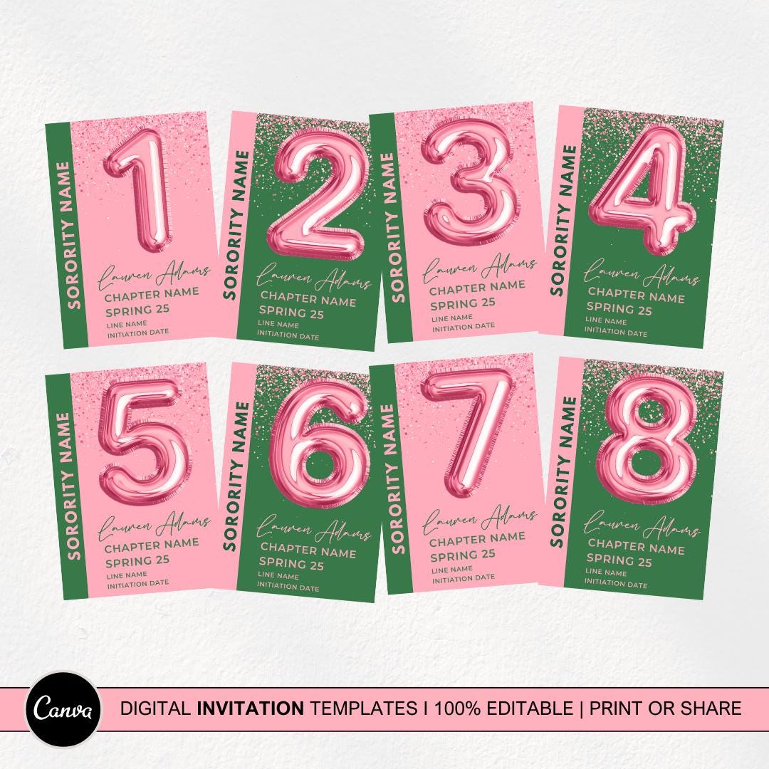 Sorority Numbers Digital Download, 5x7, 8.5x11, Canva Editable Print ...