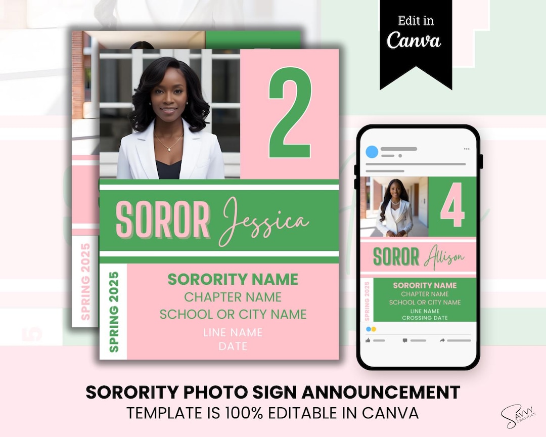 Sorority Photo Sign Template Canva, DIY, Digital Download, Editable ...