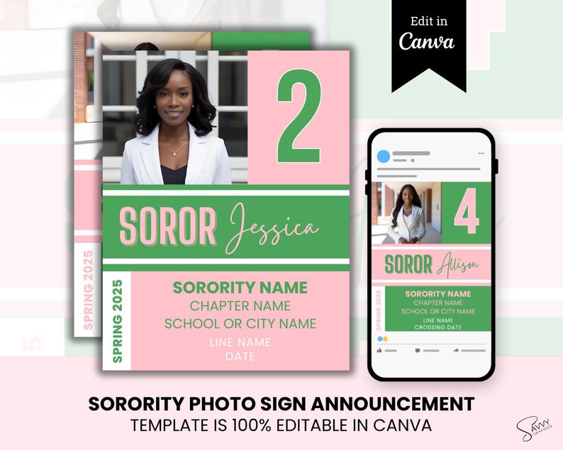 Sorority Photo Sign Template Canva, DIY, Digital Download, Editable ...