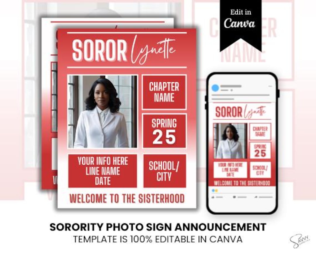 Sorority Photo Sign Template Canva, DIY, Digital Download, Editable ...