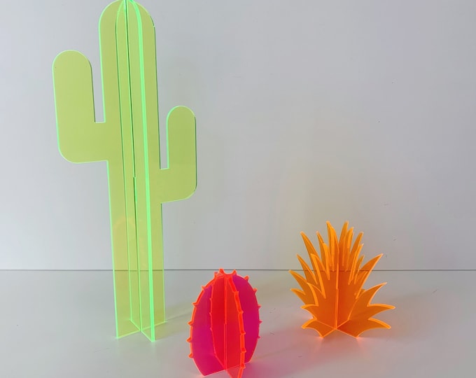 10” Cactus Set of 3 | 10-inch Tall Acrylic Neon Cactus Desk Decor Set ...