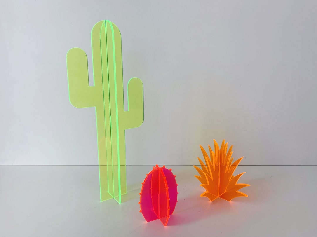 10” Cactus Set of 3 | 10-inch Tall Acrylic Neon Cactus Desk Decor Set ...