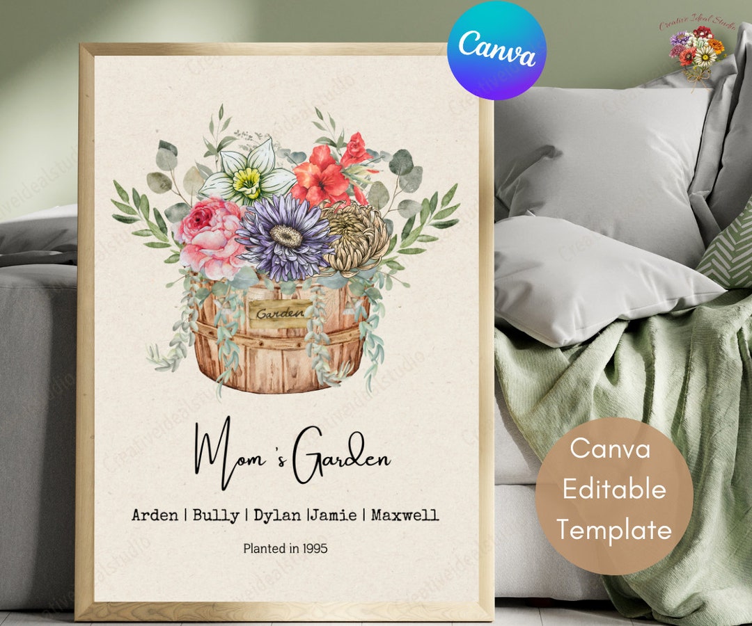 Mother's Day Gift Birth Flower, Canva Editable Template, Family Bouquet ...