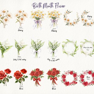 Watercolor Birth Month Flower Clipart, Birth Flower Bouquet,wreath ...