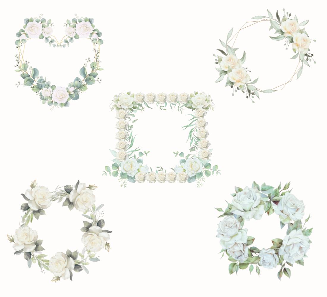 Elegant White Rose Clipart, Wedding Floral Clipart, Sage Green Flower ...