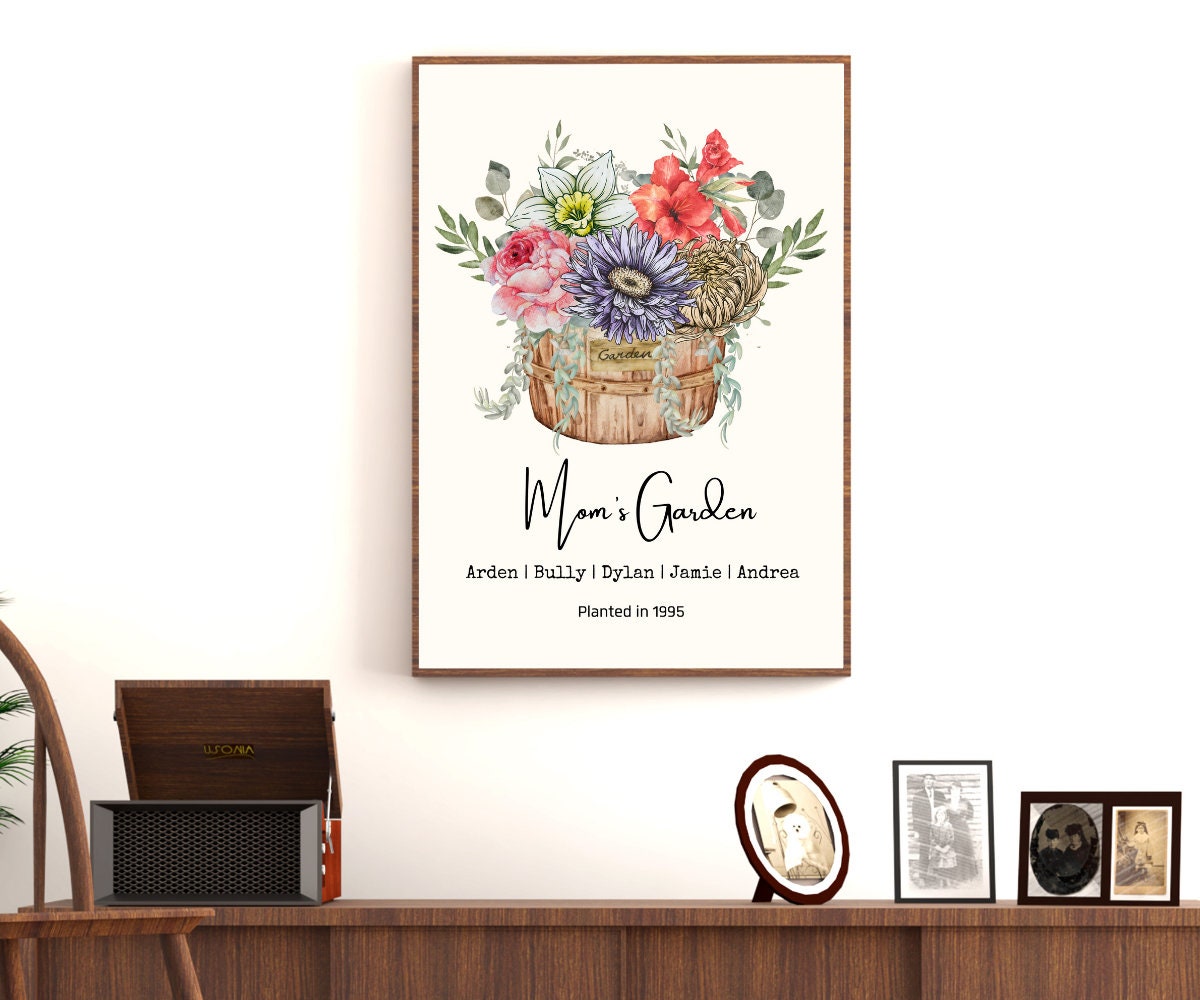 Mother's Day Gift Birth Flower, Canva Editable Template, Family Bouquet ...