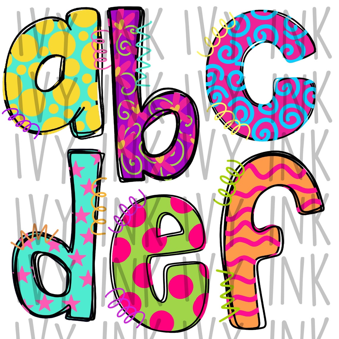 Alphabet Font Whimsical Doodles alphabet alpha font hand | Etsy