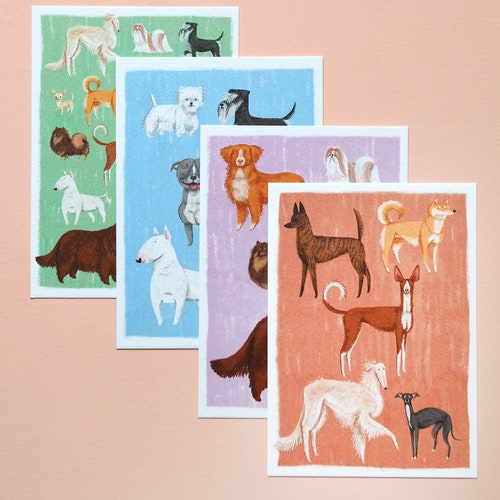Dog Postcards 4 Different Cards With Dog Illustrations - Etsy