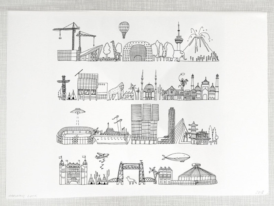 Rotterdam Skyline Illustration Print A3 Size - Etsy