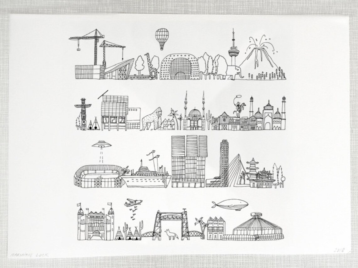 Rotterdam Skyline Illustration Print A3 Size - Etsy