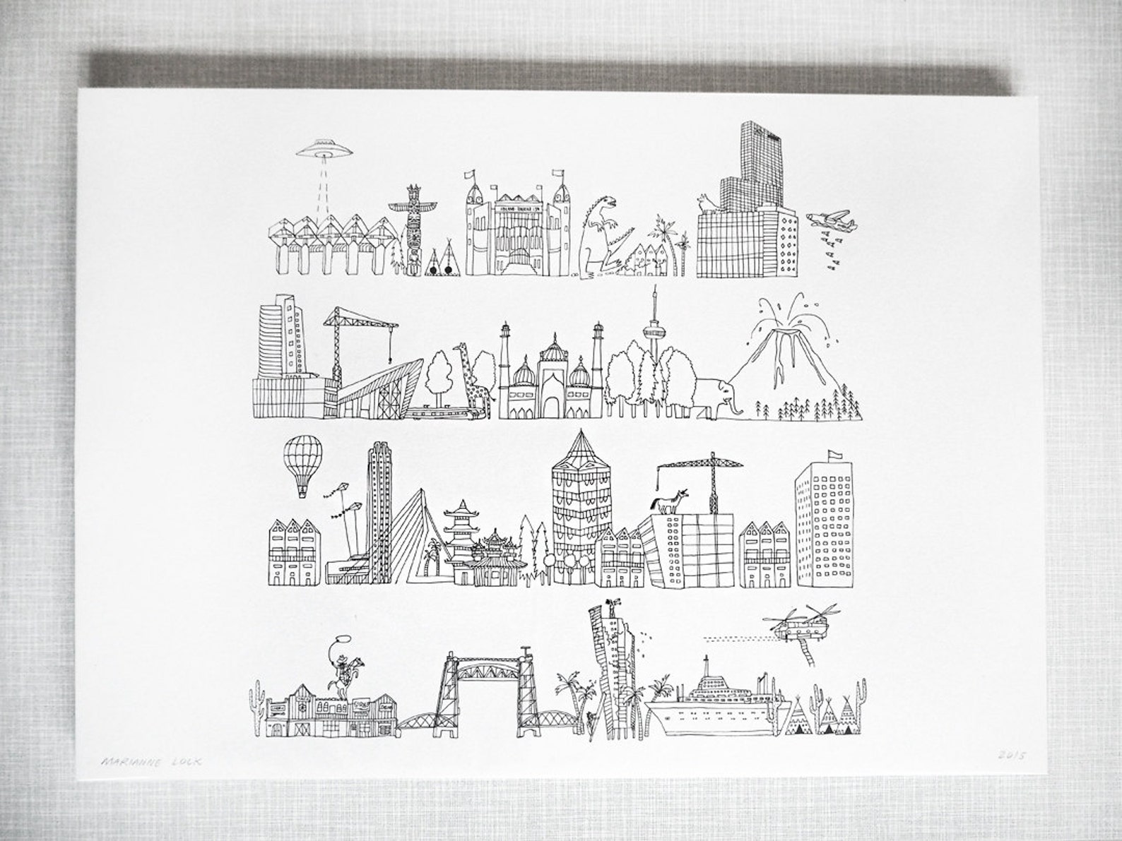 Rotterdam Skyline Illustration Print A3 Size - Etsy