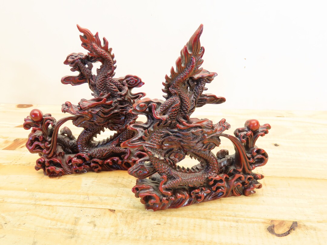 Vintage Chinese Small Heavy Red Resin Dragon Figurine - Etsy