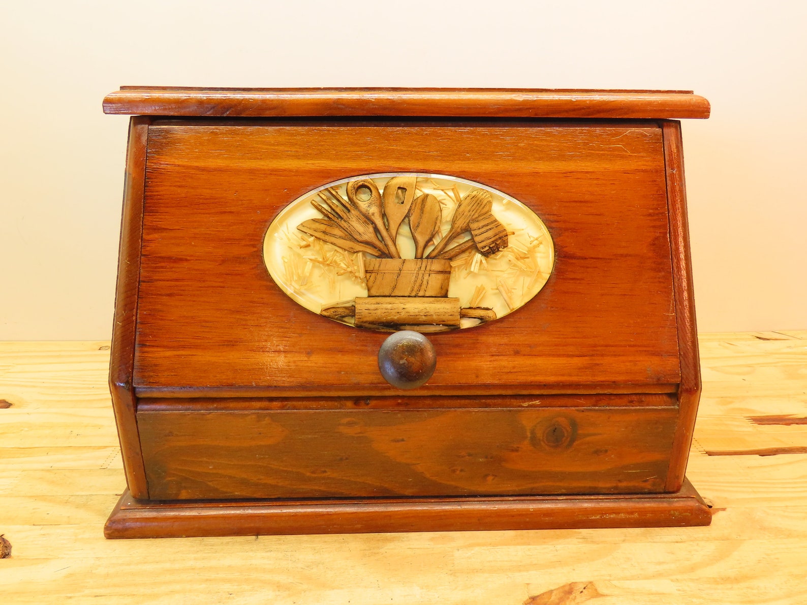 60's Vintage Bread Box With Utensil Inlay Wood Grain - Etsy