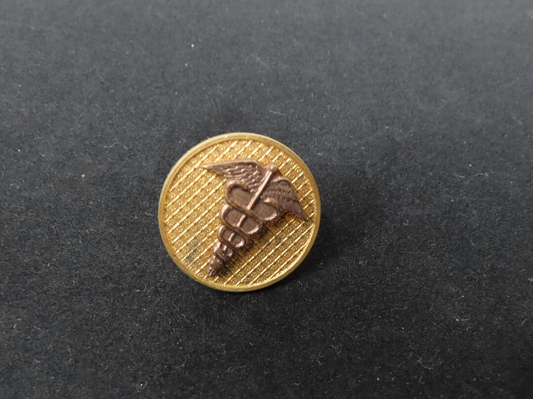 Vintage Army Medical Corps Enlisted Caduceus Symbol Emboss Collar Disk ...
