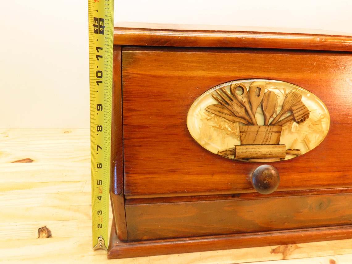 60's Vintage Bread Box With Utensil Inlay Wood Grain - Etsy