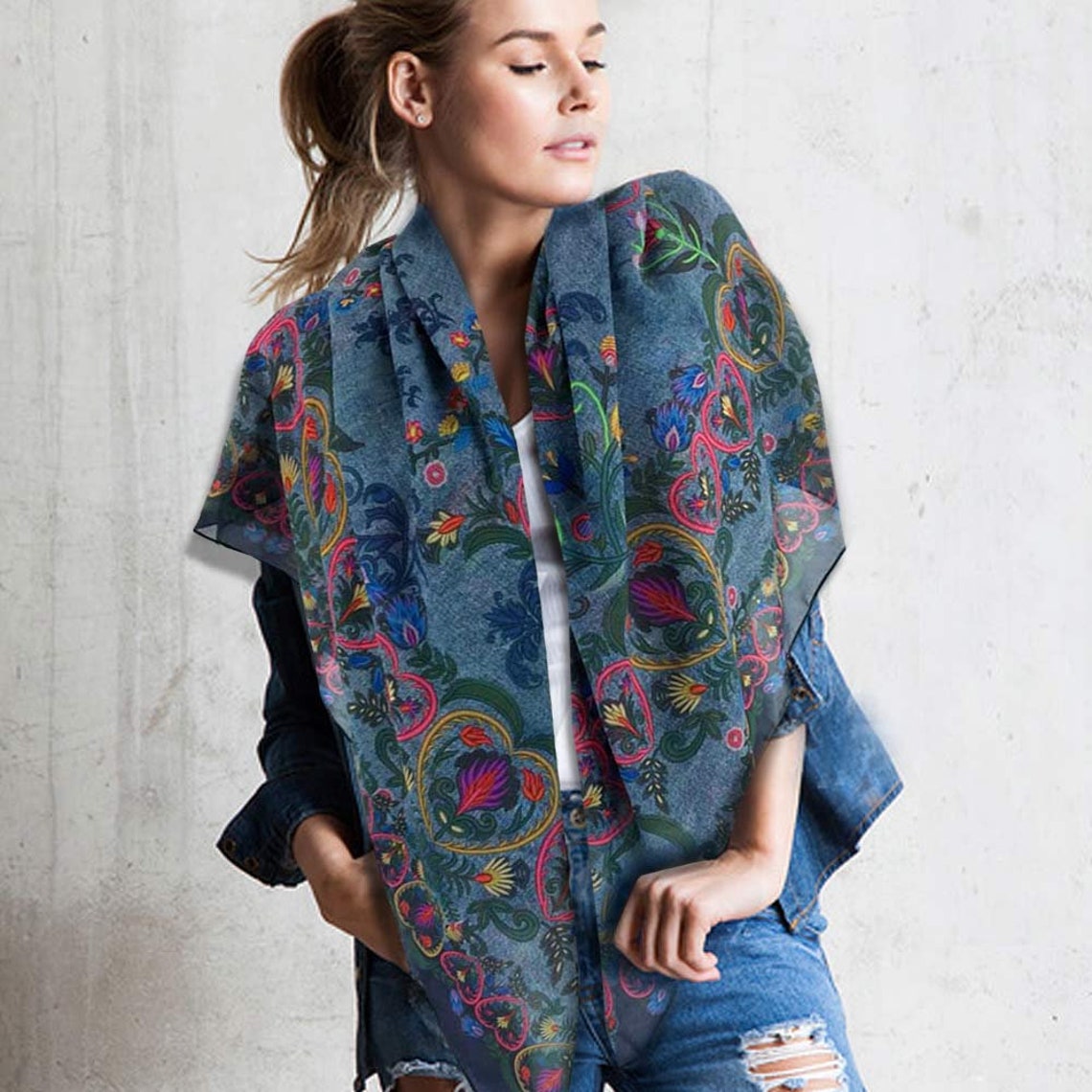 Hippie Floral Scarf. Swedish Folk Art Pareo Beach Wrap - Etsy