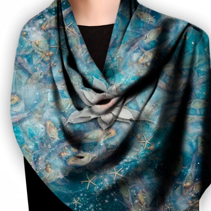Cosmic Goldfish Pond Lotus Flower Square Silk Scarf. Pareo, Wrap ...