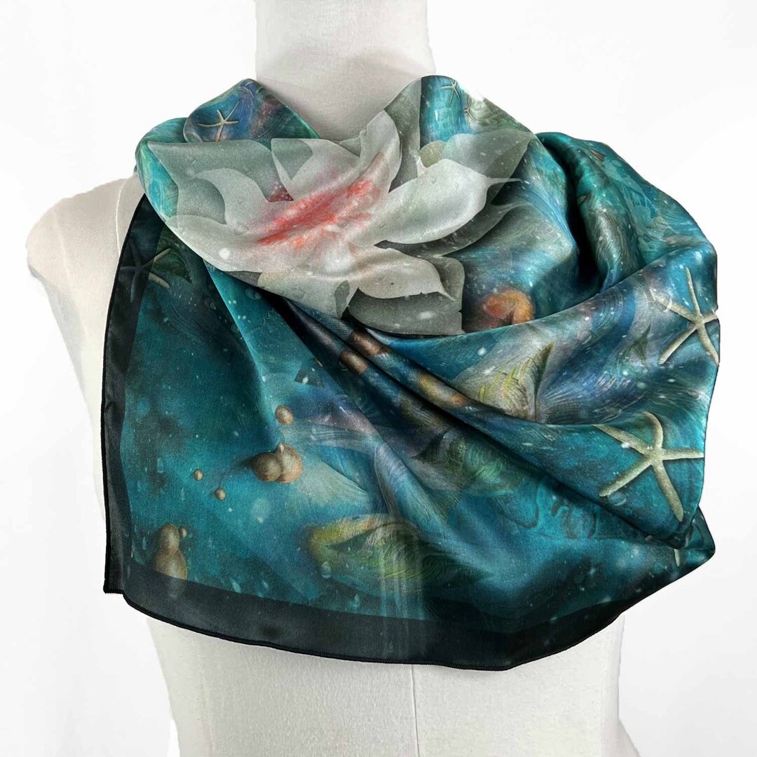 Cosmic Goldfish Pond Lotus Flower Square Silk Scarf. Pareo, Wrap ...