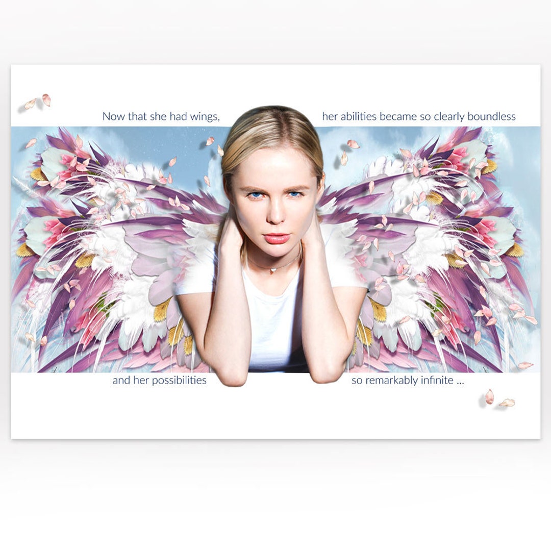 Pink Angel Wings Art Greeting Card, Empowering Note Card - Etsy
