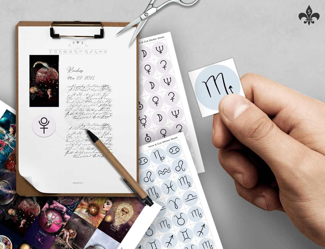 Mini Zodiac Art Cards, DIY Printable Astrology Stickers, Sun Sign ...