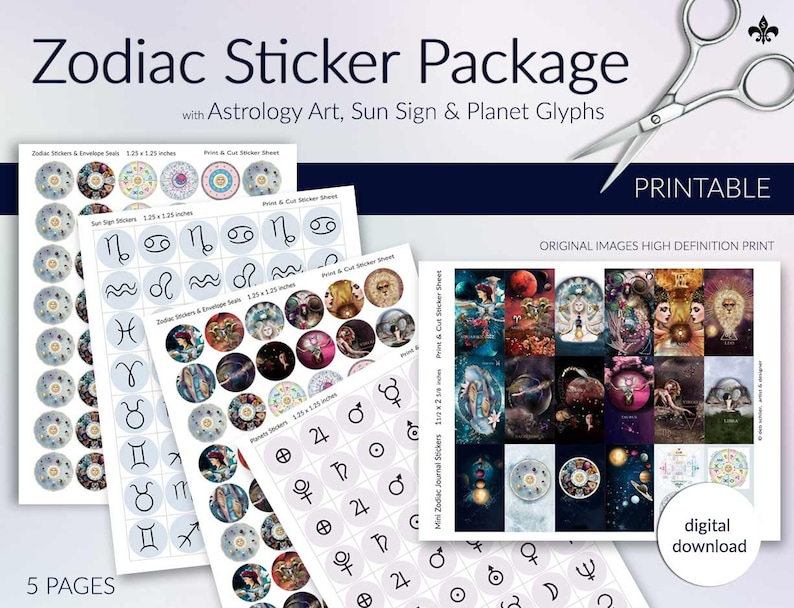 Printable Astrology Stickers, Zodiac Sun Sign Glyphs (digital Download ...