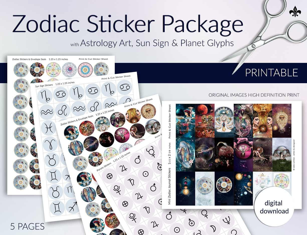 Printable Astrology Stickers, Zodiac Sun Sign Glyphs (digital Download ...