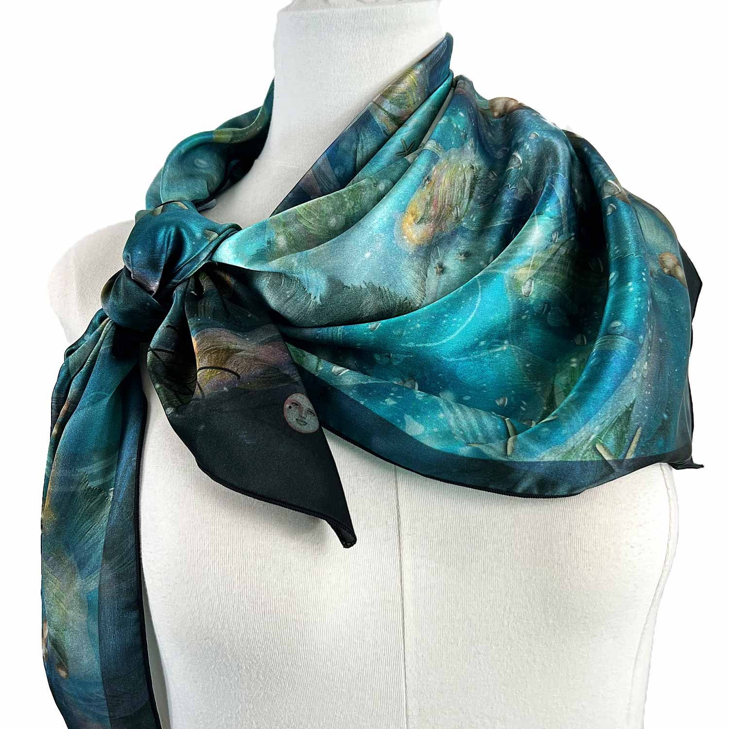 Cosmic Goldfish Pond Lotus Flower Square Silk Scarf. Pareo, Wrap ...
