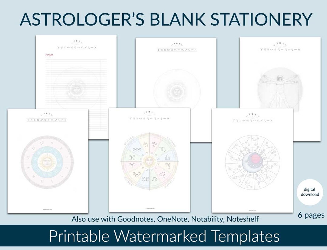 Astrology Printable Stationery Sheet Bundle, Watermarked Study ...